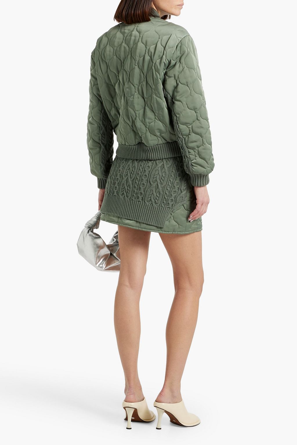 SIMKHAI Rollins Quilted Shell Cable Knit Bomber Jacket for Stylish ...